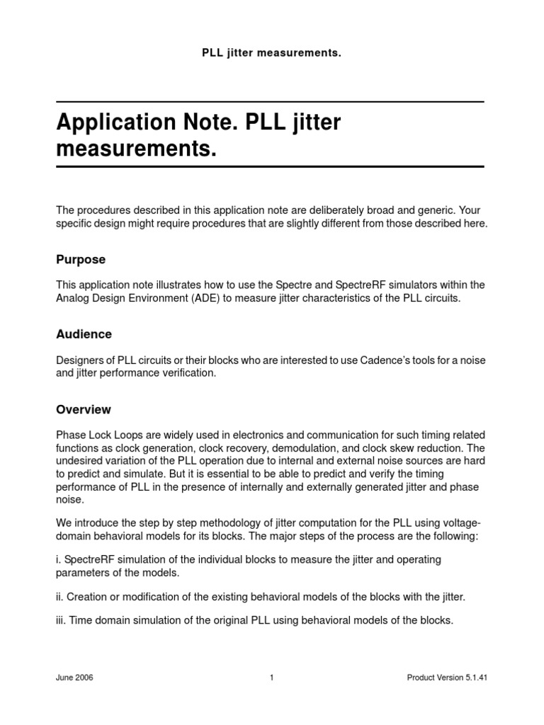 Application Note. PLL Jitter Measurements.: Purpose | PDF | Computer ...