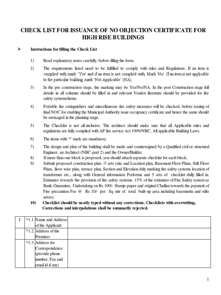 Check List For Issuance of No Objection Certificate For High Rise ...