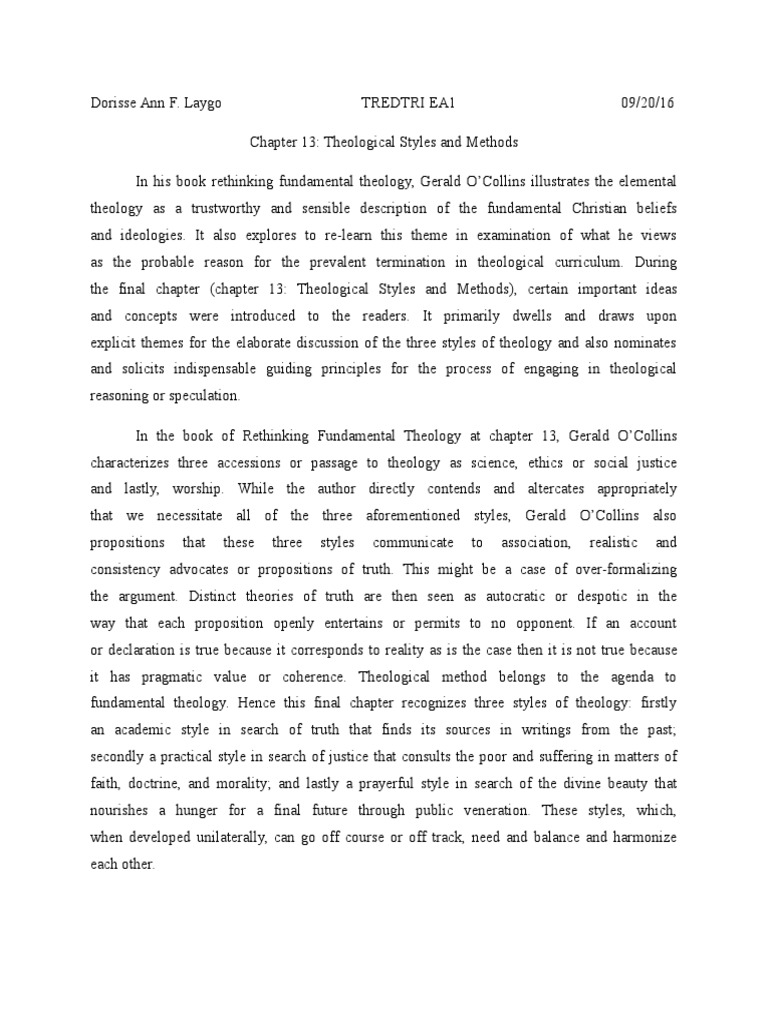 Reflection Paper On The 3 Contemporary Styles of Theology | PDF ...