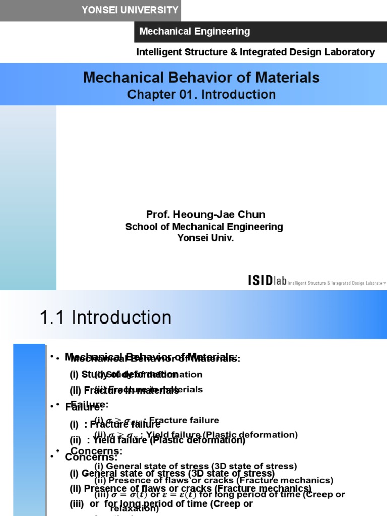 Mechanical Behavior of Materials - Lecture Slides - Chapter 1 | PDF