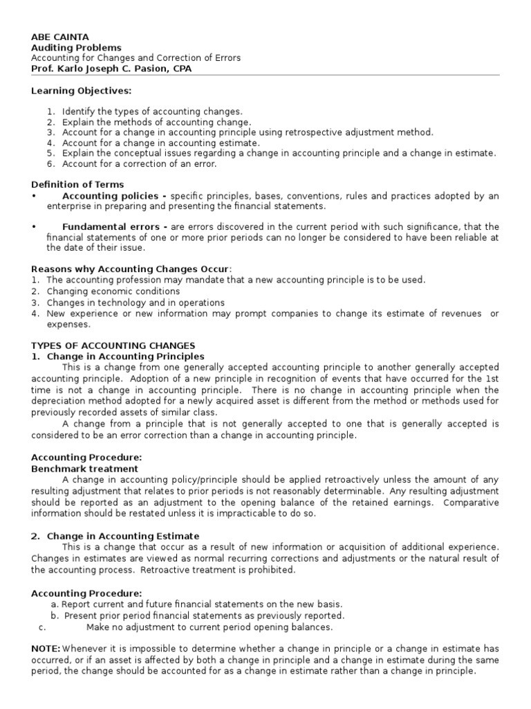 Auditing Problems Lecture On Correction Of Errors Download Free Pdf Income Statement