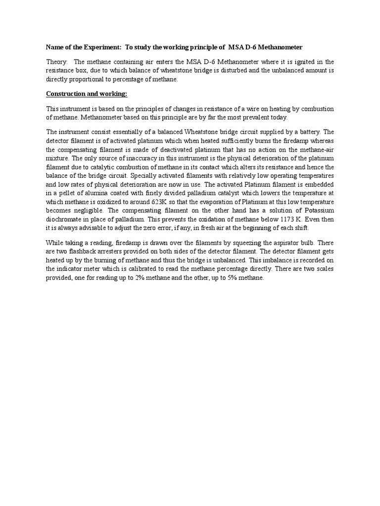 Name of The Experiment: To Study The Working Principle of MSA D-6 ...