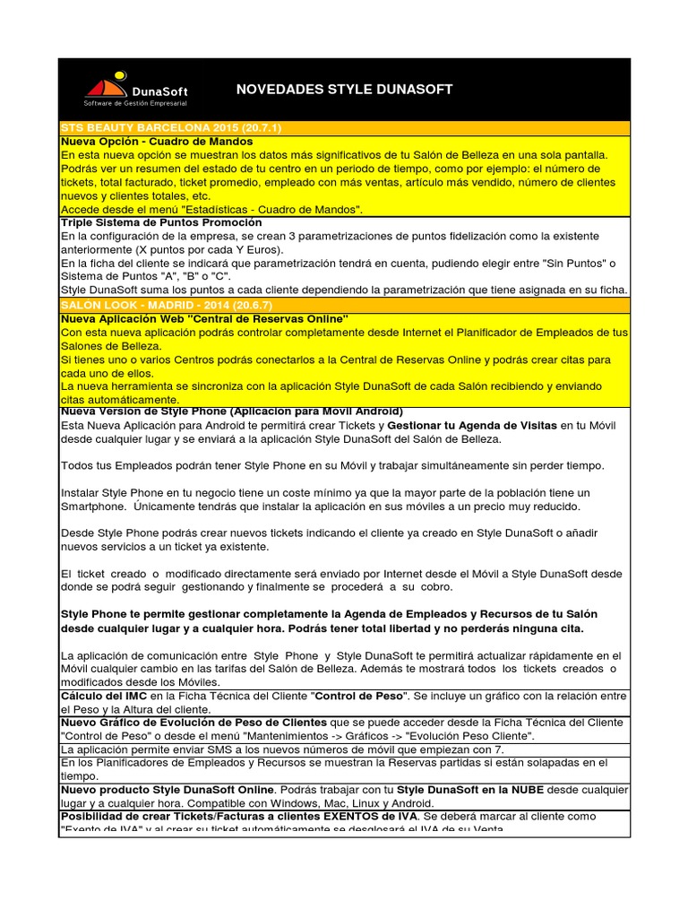 Novedades Style DunaSoft PDF | PDF | Telefonía móvil | Cliente