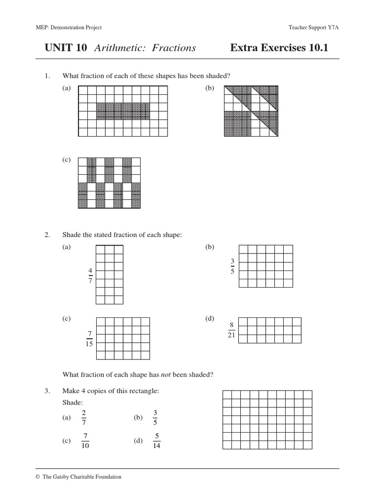 UNIT 10 Arithmetic: Fractions Extra Exercises 10.1: MEP: Demonstration ...