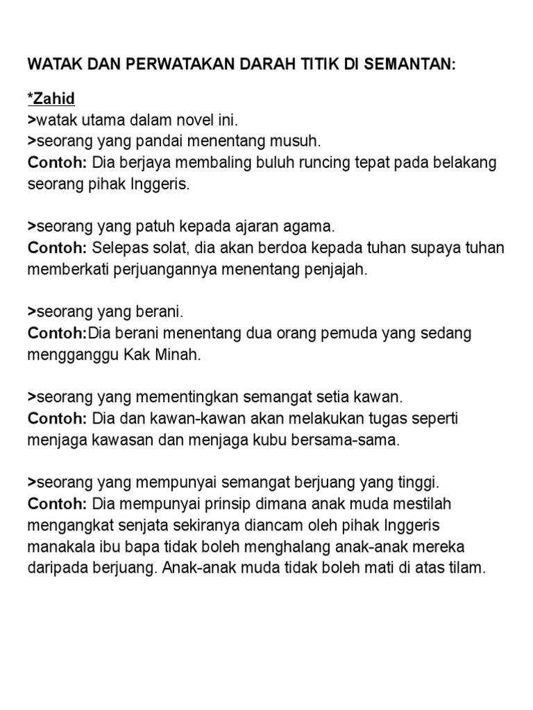 Watak Dan Perwatakan Darah Titik Di Semantan | PDF