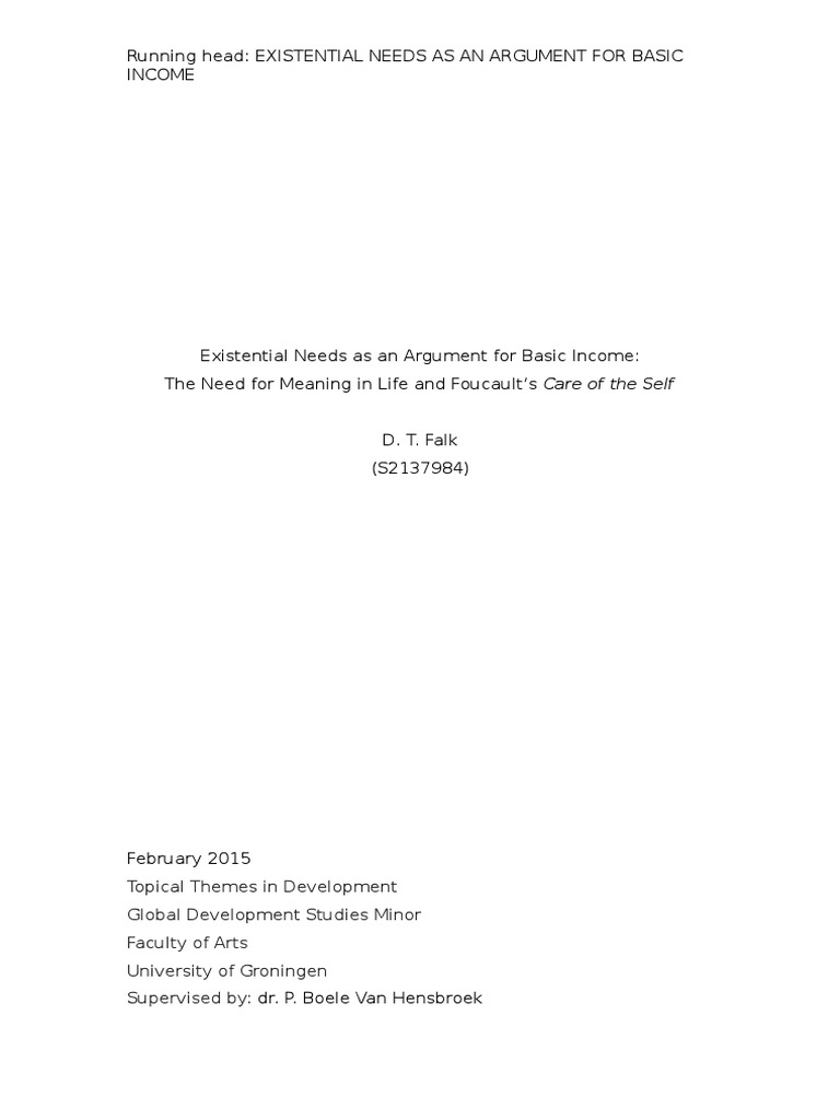 Existential Needs As An Argument For Basic Income: The Need For Meaning ...