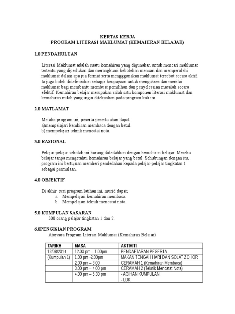 Kertas Kerja Kursus Literasi Maklumat Kemahiran Belajar | PDF