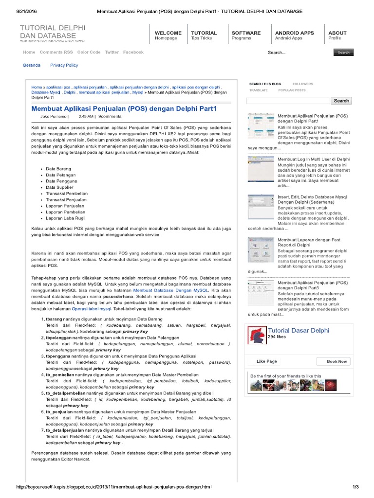 Membuat Aplikasi Penjualan (POS) Dengan Delphi7 Part 1 | PDF