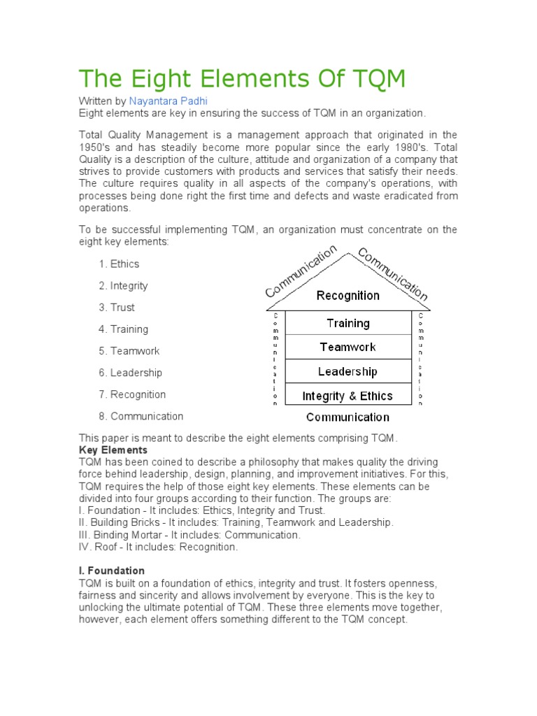 The Eight Elements of TQM | Download Free PDF | Integrity | Communication