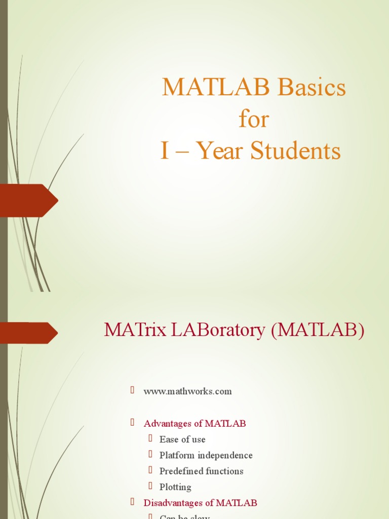 MATLAB Basics For I - Year Students | PDF | Matlab | Matrix (Mathematics)