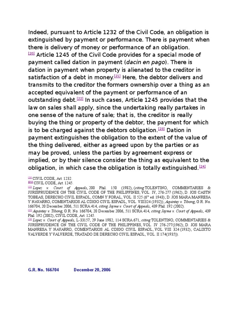 Dation in Payment | PDF | Assignment (Law) | Loans