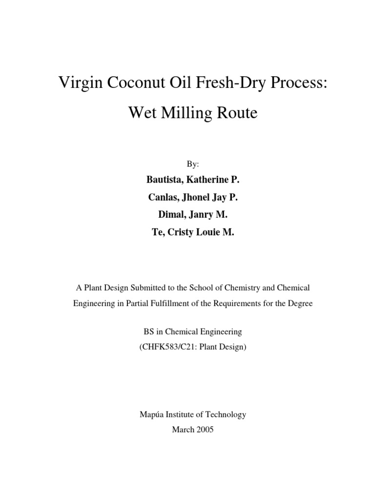 Virgin Coconut Oil Fresh Dry Process Wet Milling Route FULL PDF | PDF ...