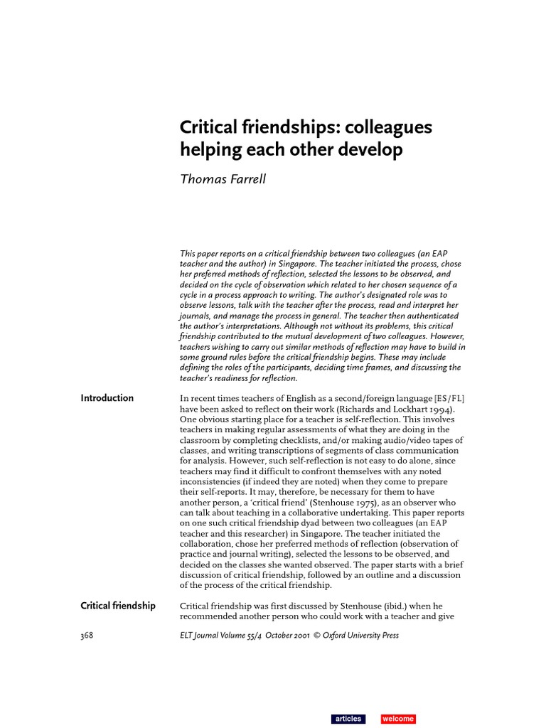 Critical Reflection and Critical Friend PDF | PDF | Friendship | Teachers