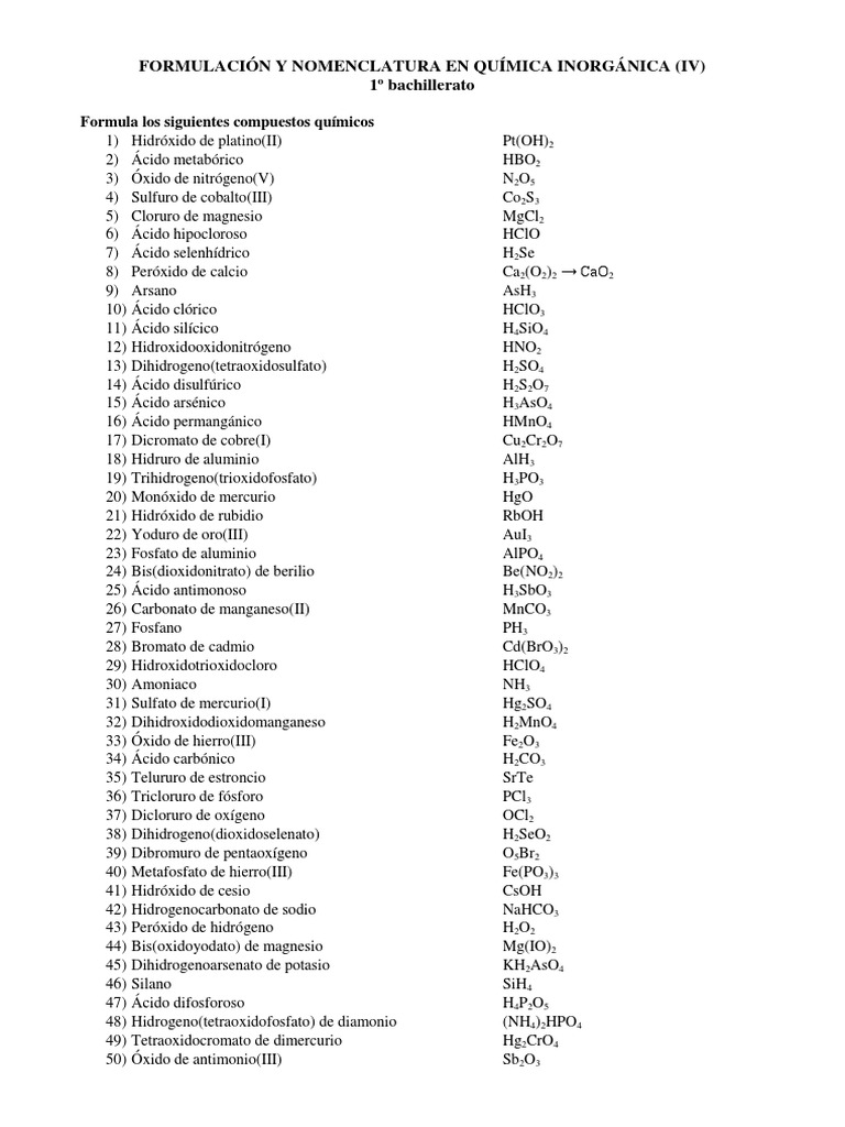 Formulación Inorganica 1 Bachbis | PDF | Química Inorgánica | Amoníaco