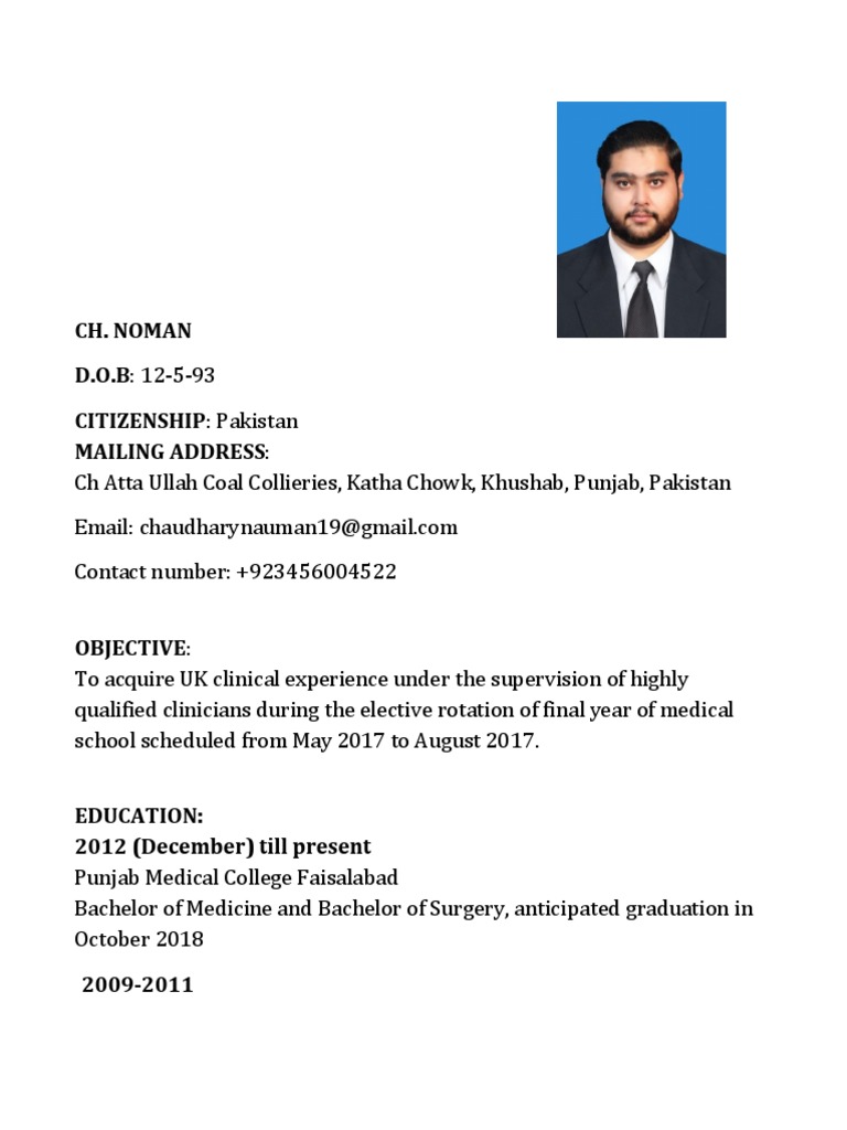 Ch. Noman D.O.B: 12-5-93 CITIZENSHIP: Pakistan Mailing Address | PDF ...