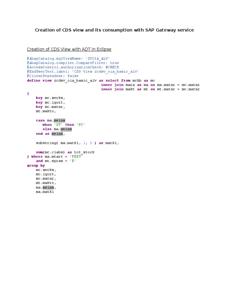 Creation of CDS View and Its Consumption With SAP Gateway Service | PDF ...