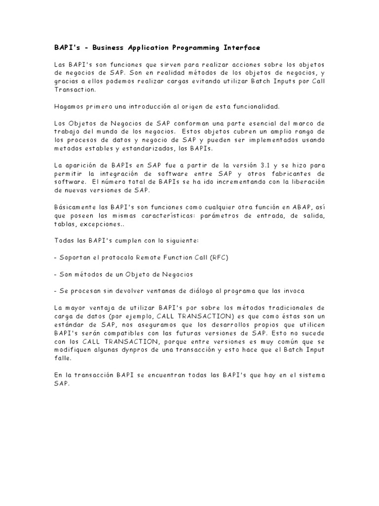 Bapi Business Application Programming Interface Pdf Tecnología Digital Ingeniería