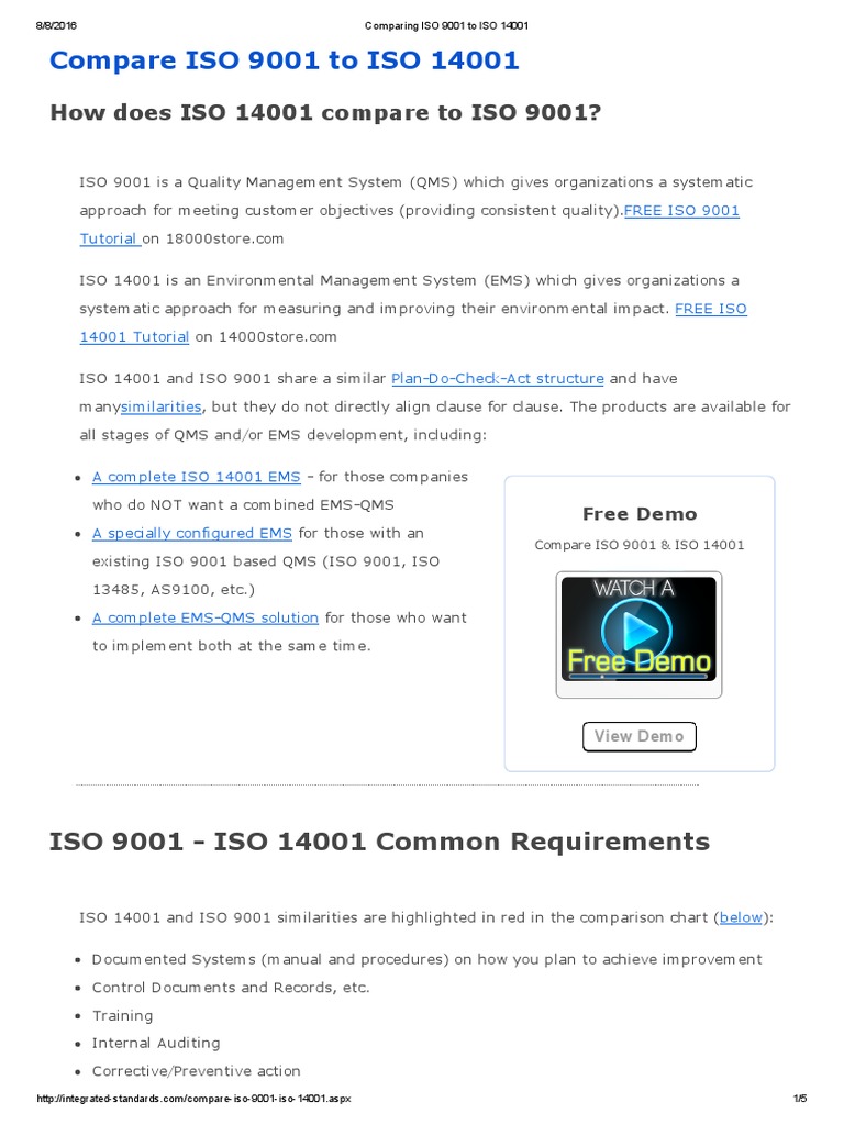 Comparing ISO 9001 To ISO 14001 PDF | PDF | Iso 9000 | Economies