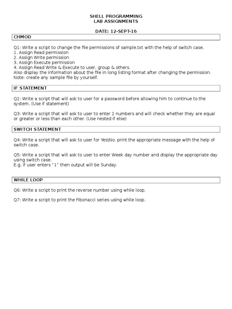 Shell Programming Lab Assignments | PDF | Computer Programming | Computing