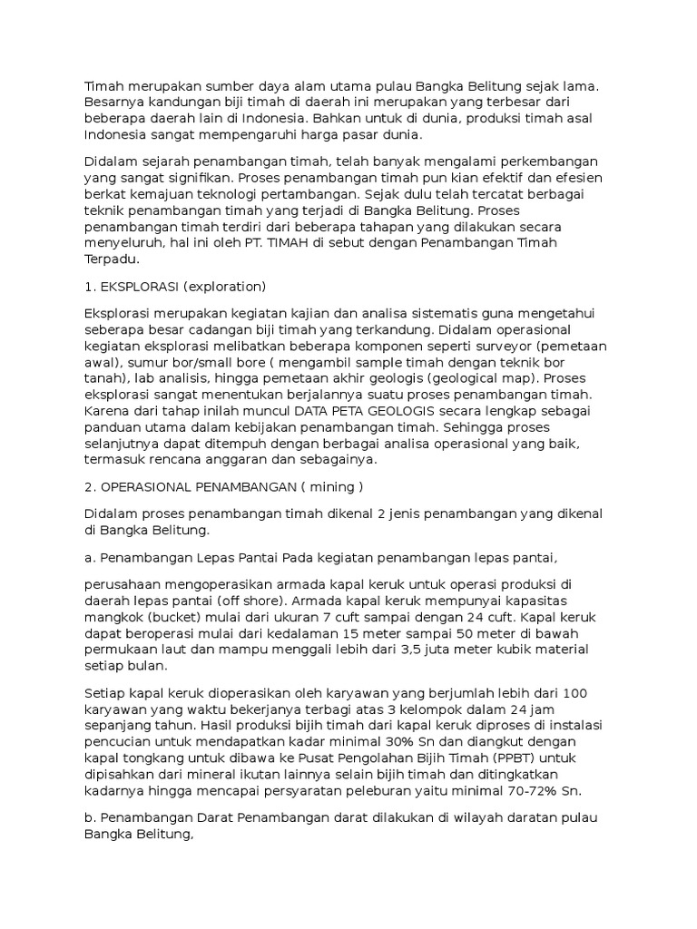 Pengolahan Bijih Timah di Indonesia | PDF