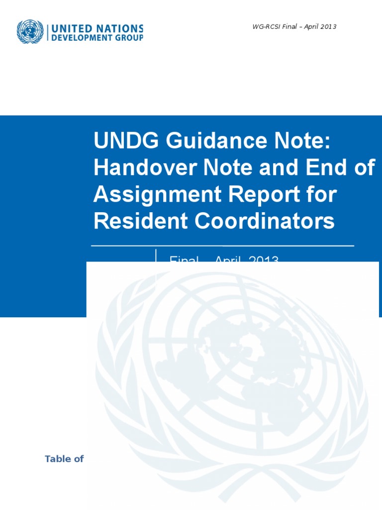 UNDG Guidance Note: Handover Note and End of Assignment Report For ...