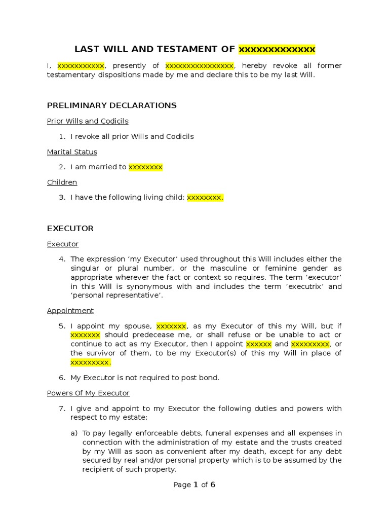 The Last Will and Testament of [Name]: Distribution of Assets and ...