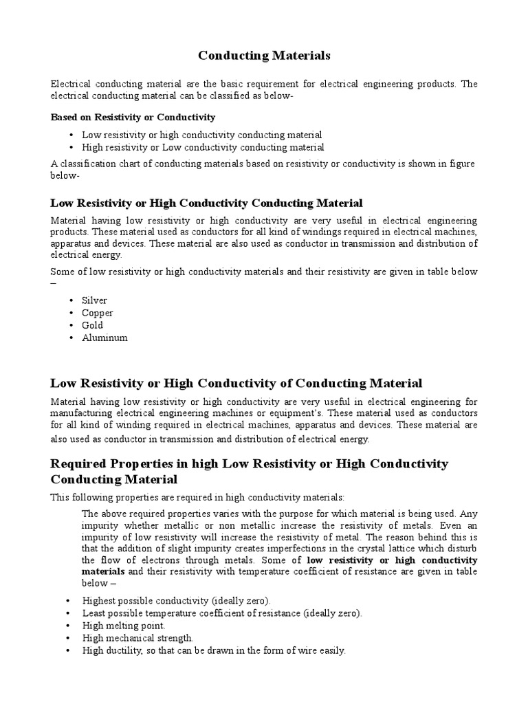 Conducting Materials | PDF | Electrical Resistivity And Conductivity ...