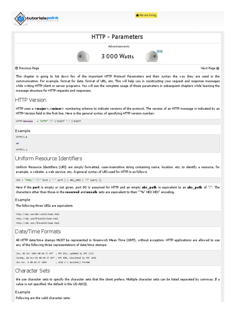 HTTP Parameters | PDF | Uniform Resource Identifier | Hypertext ...