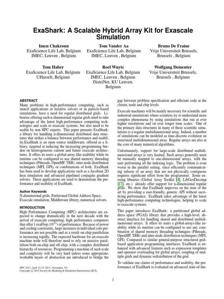Exashark: A Scalable Hybrid Array Kit For Exascale Simulation | PDF | Message Passing Interface ...