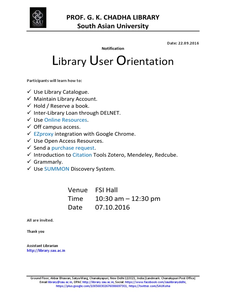 Library User Orientation 2016 | PDF | Libraries | Information Science