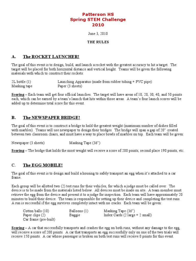 Patterson HS Spring STEM Challenge 2010 | PDF | Airplane | Aerospace ...