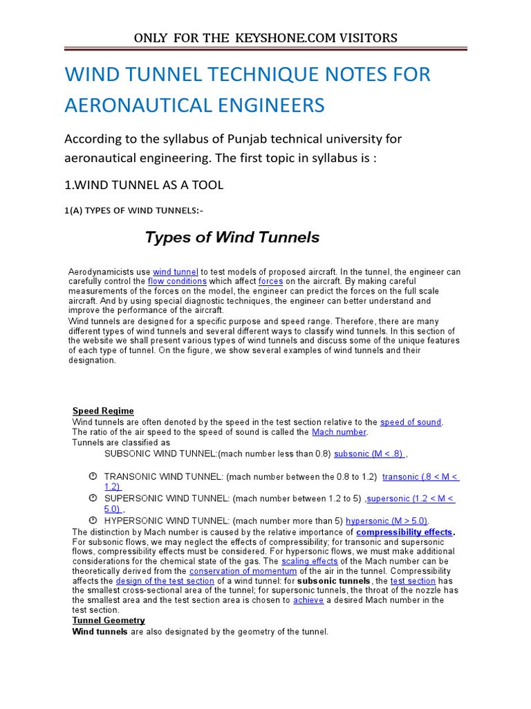 Wind Tunnel Technique Notes For Aeronautical Engineers TP 1 PDF | PDF ...
