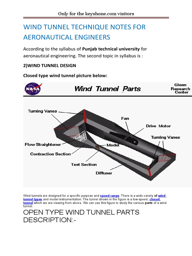 Wind Tunnel Technique Notes For Aeronautical Engineers TP 2 | PDF ...
