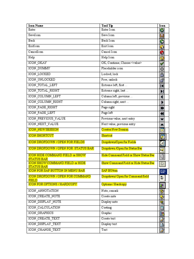 List of Icons Available With Sap PDF | PDF | Icon (Computing ...