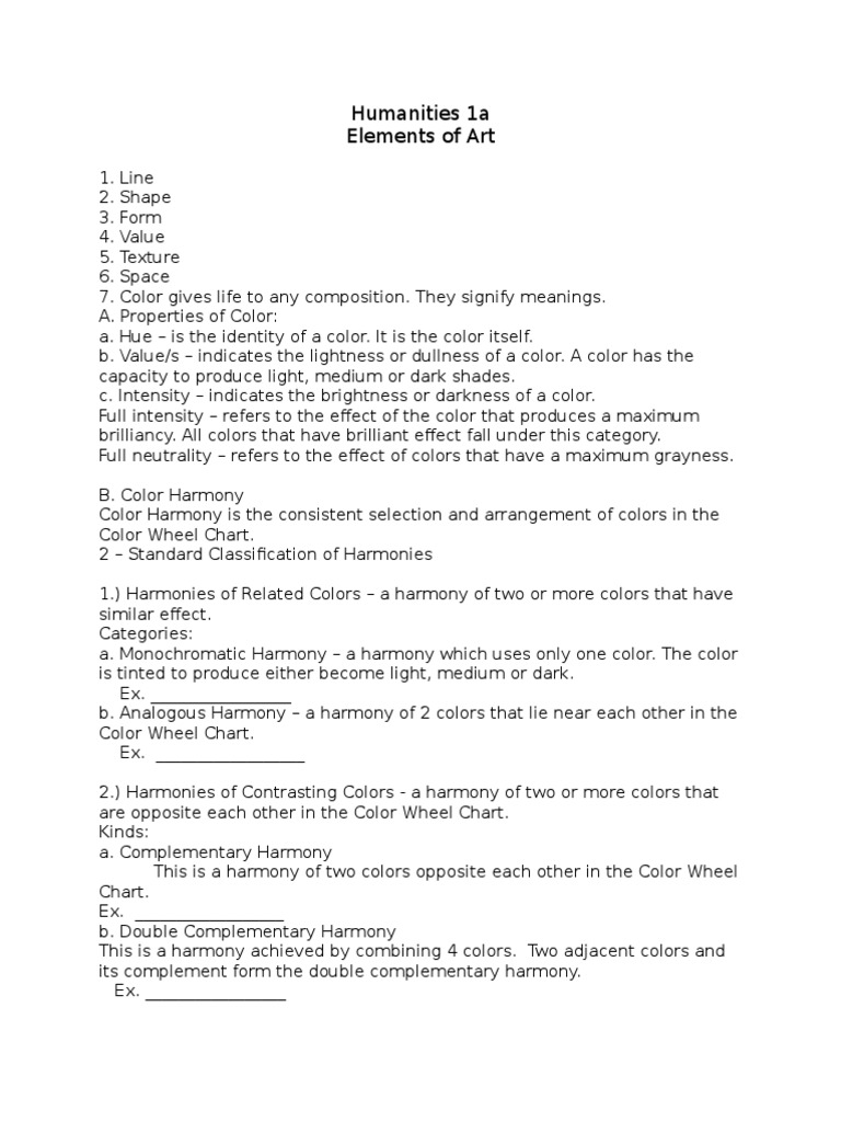Humanities 1a Elements of Art | PDF | Color | Light