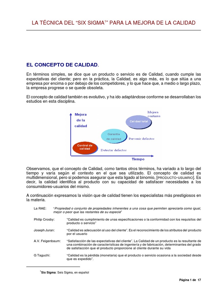 Six Sigma Para Mejorar La Calidad Pdf Six Sigma Producción Y