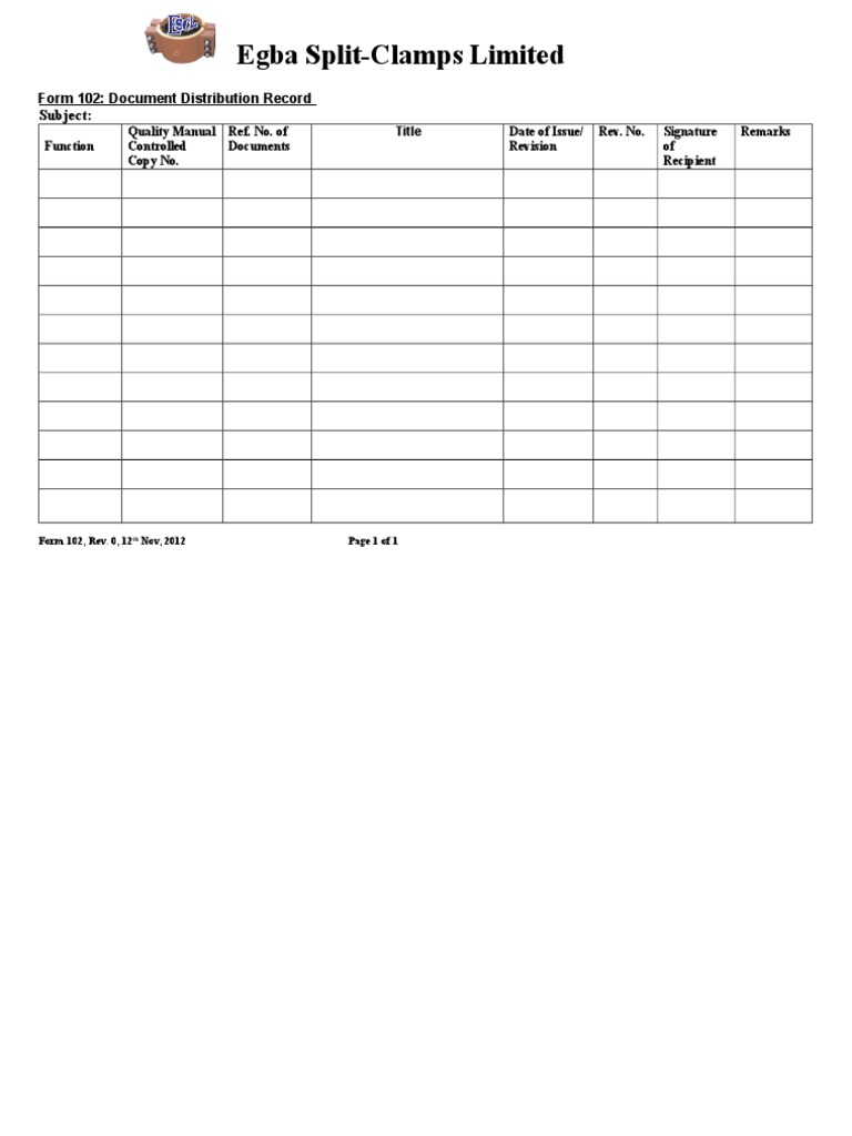 Form 102, Documents Distribution Record | PDF