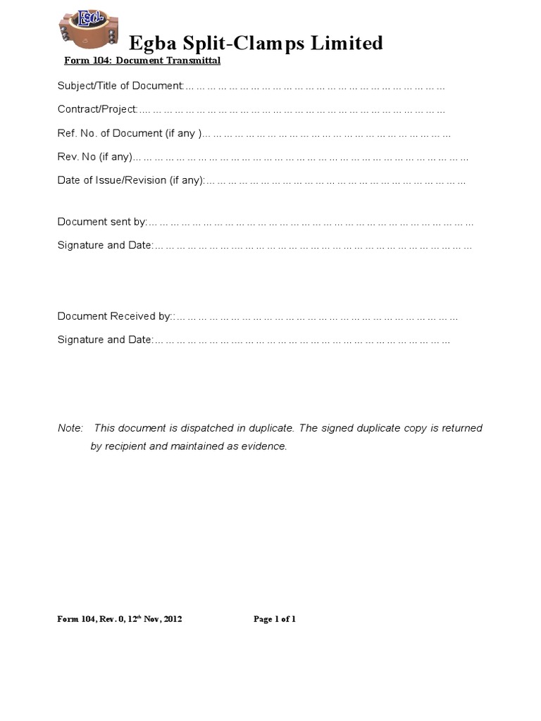 Form 104, Document Transmittal | PDF