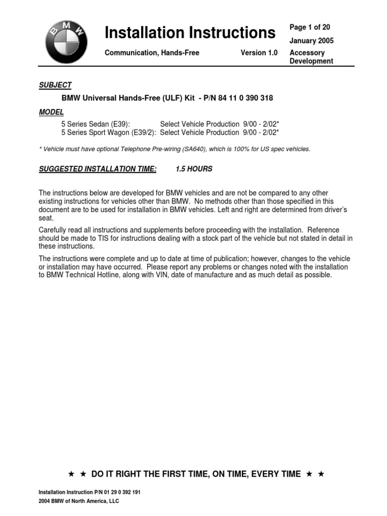 BMW E39 Universal Hands Free Ulf Kit Bluetooth Installati | PDF ...
