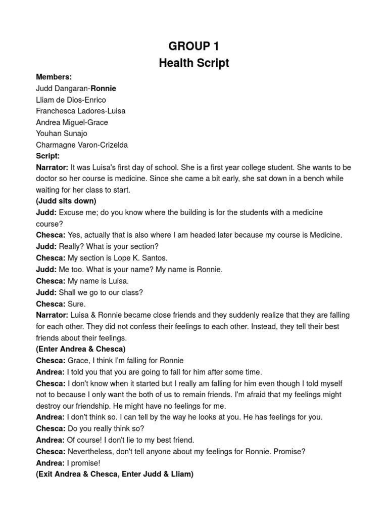 Group 1 Health Script | PDF | Leisure