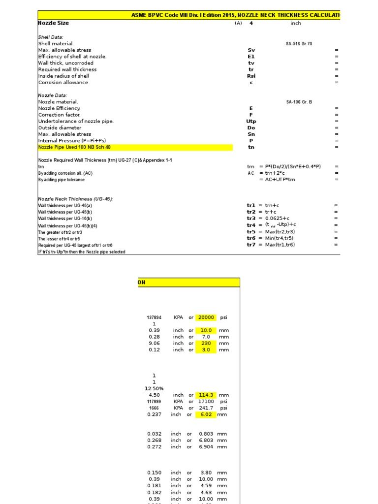 Asme BPVC Code Viii Div. I Edition 2015, Nozzle Neck Thickness ...