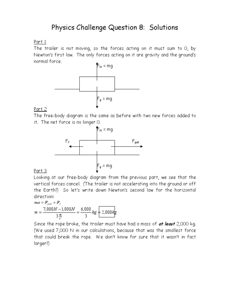 Physics Challenge Question 8: Solutions: KG KG N N M | PDF | Force ...