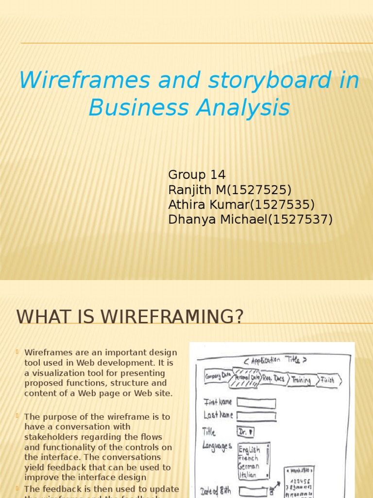 Wireframes and Storyboard in Business Analysis: Group 14 Ranjith M ...
