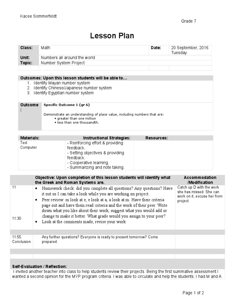 Lesson Plan 8 Math 20 Sept | PDF | Homework | Lesson Plan