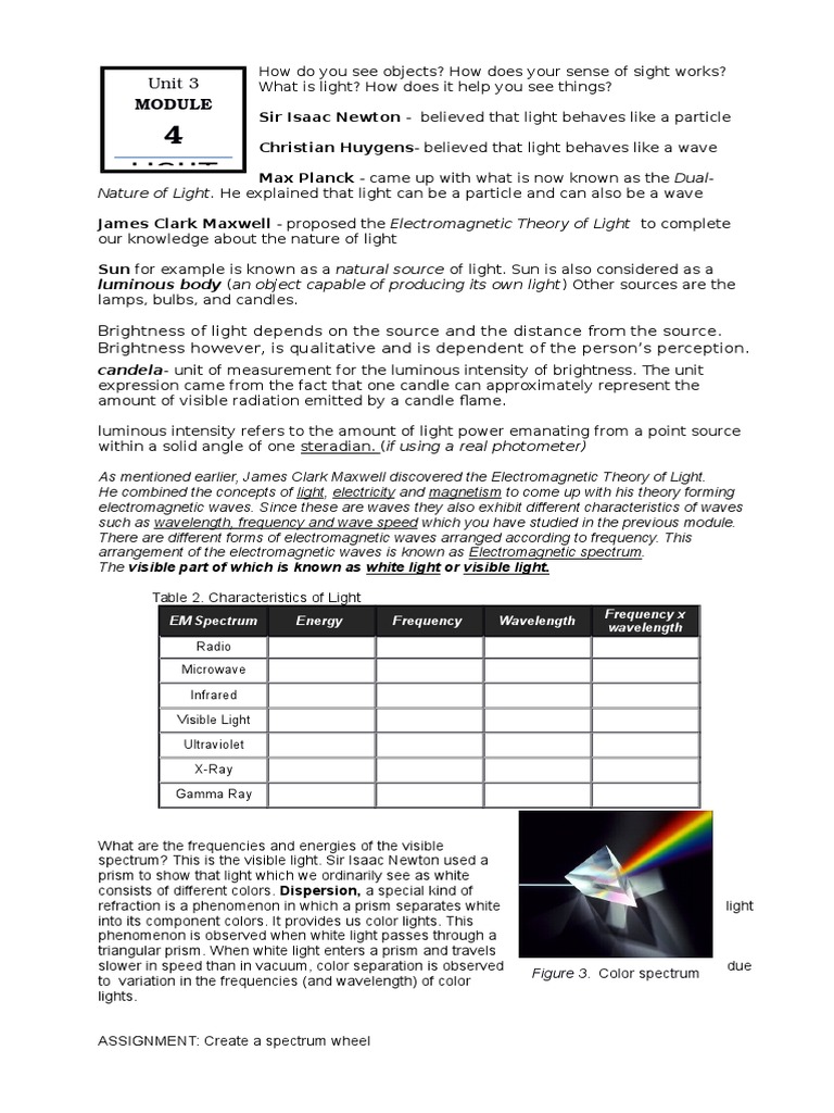 Handouts Final G7 | PDF | Light | Electromagnetic Spectrum
