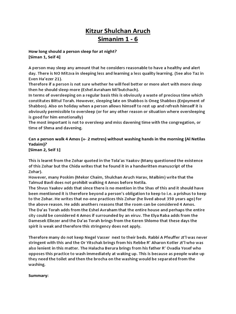 Kitzur Shulchan Aruch - Notes 1 | PDF | Jewish Prayer | Jewish Law