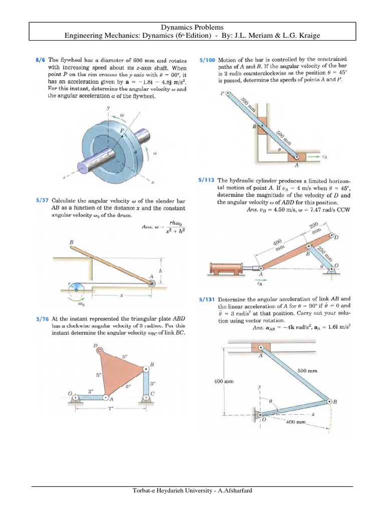 Dynamics Problems Engineering Mechanics: Dynamics (6 Edition) - By: J.L ...