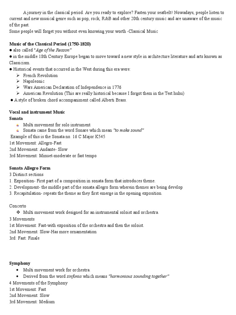 Music of The Classical Period (1750-1820) | PDF | Classical Period ...