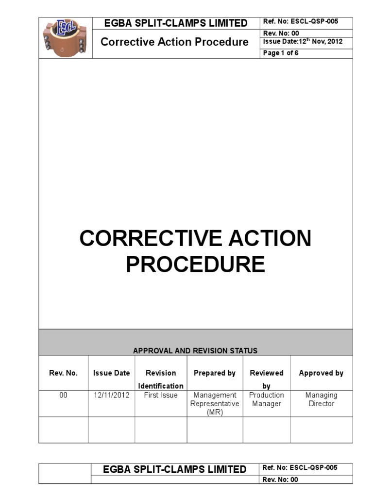 ESCL-QSP-005, Corrective Action Procedure | PDF | Audit | Accountability