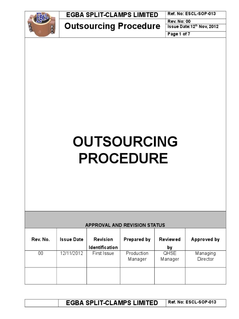 ESCL SOP 013, Outsourcing Procedure | Nondestructive Testing | Outsourcing
